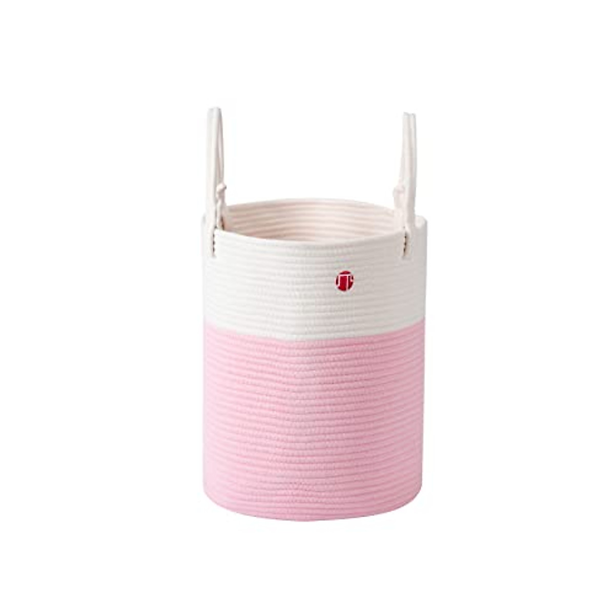 MeloMin NatureMe (50L) Cotton Rope Woven Laundry Basket (6 Colors) - 17” x15” - Home Storage Hamper Bin for Blankets, Comforters, Towels, and Toys (Pink)