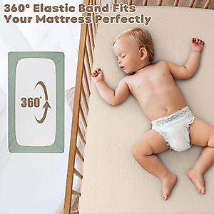 Yoofoss Muslin Crib Sheets for Boys Girls 100% Cotton Fitted Baby Crib Sheet 2 Pack Soft and Breathable for Standard Crib Mattress & Toddler Mattress 52"x28" Apricot&Green