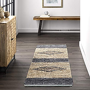 nuLOOM Farren Hand Woven Diamond Leather Runner Rug, 2' x 6', Grey