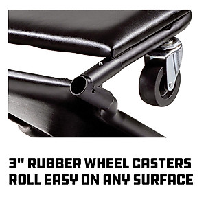 Powerbuilt 42-Inch Triplex Folding Creeper, Rolling Seat, and Brake Stool, All-in-One Adjustable Roller Garage Chair, Lay Down or Sit, Black 620469