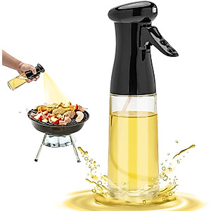 Olive Oil Sprayer for Cooking - 200ml Glass Oil Dispenser Bottle Spray Mister - Refillable Food Grade Oil Vinegar Spritzer Sprayer Bottles for Kitchen, Air Fryer, Salad, Baking, Grilling, Frying (Black)