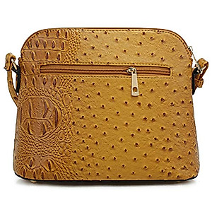 SG SUGU Crocodile Pattern Lightweight Medium Dome Crossbody Bag Shoulder Bag with Tassel | Mustard