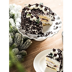 YHOJOY White Cake Stand, 10 Inch Wedding Cake Stands for Party, Round Dessert Stand, Ceramic Cake Plate Cupcake Stand for Dessert Table Display, Ruffle Trim