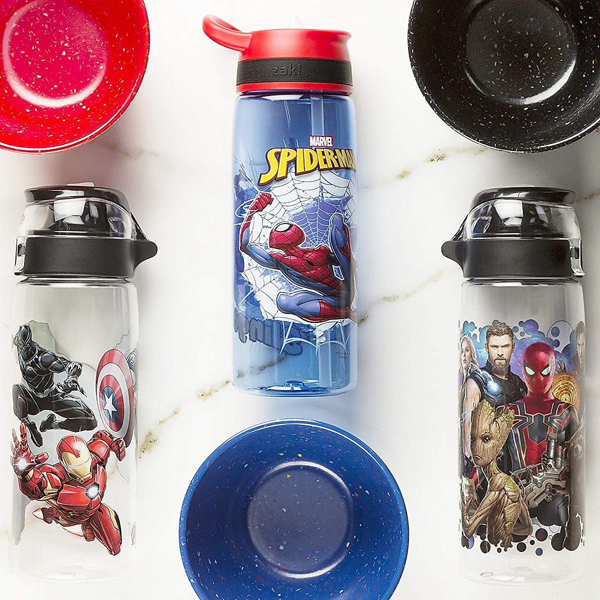 Zak Designs Marvel Spider-Man Plastic Water Bottle with Built-In Carrying Loop and Flip-Up Straw Lid, Made with Durable Materials (25oz, Non-BPA)