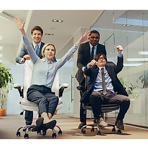 YAMASORO Ergonomic Executive Office Chair White High Back Leather Computer Chair Office Desk Chair with Flip-Up Arms and Comfy Headrest