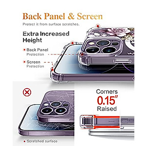 GVIEWIN iPhone 14 Pro Case with Screen Protector & Camera Lens Protector, [Compatible with MagSafe] Clear Floral Shockproof Protective Hard PC+TPU Bumper Women, Cherry Blossoms/Purple