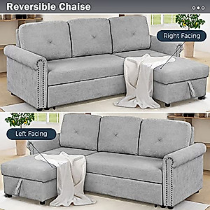 ERYE L-Shaped Pull Out Sleeper Couch Bed Velvet Tufted Upholstered Convertible Reversible Sleep Sectional Sofa with PullOut Sofabed for Living Room