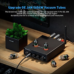 Fosi Audio T20X Bluetooth Tube Stereo Amplifier Home Audio Headphone Amp 2.0 Channel Class D Digital Mini Hi-Fi Power Amp Receiver for Home Bookshelf Speakers with JAN 5654W Vacuum Tubes