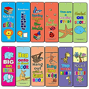Creanoso Young Readers Animal Roarsome Reading Bookmarks for Kids (30-Pack) – Reading Encouraging Words Bookmarkers Bulk Set – Premium Quality Book Clippers Boys, Girls