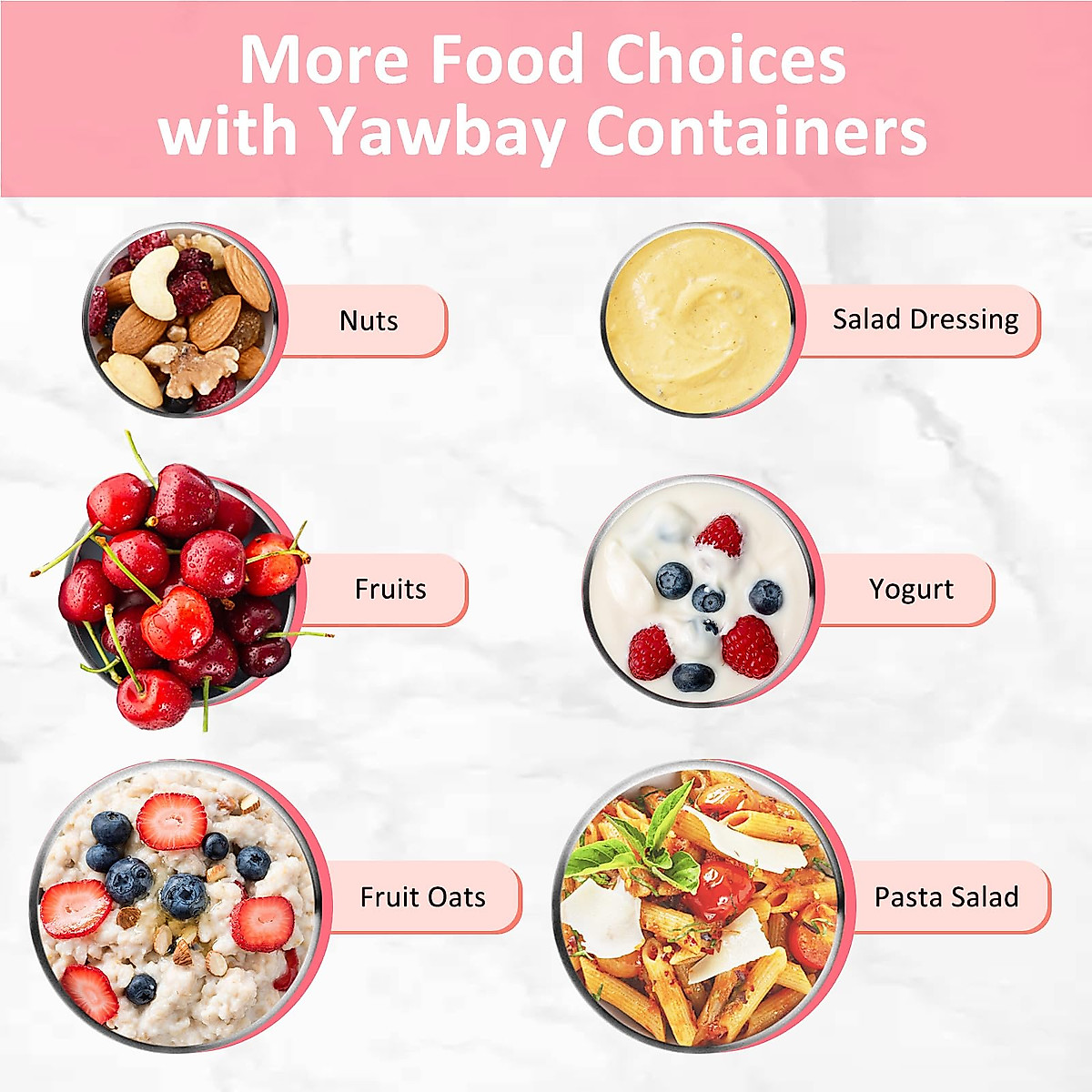 Yawbay Stainless Steel Snack Containers with Silicone Lids, Stackable Easy Open Leak Proof Snack Food Containers Metal Lunch Boxes for Office, Home, School and Travel (18oz/10oz/5.5oz)