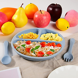 Meanplan 6 Pack Suction Plates with Lids Silicone Baby Plates Toddler Plates Divided Design Stay Put with Suction Feature BPA Free Microwave and Dishwasher Safe Assorted Colors (Elegant Colors)