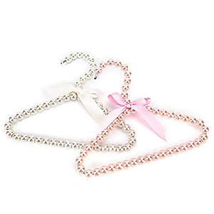Eyomii 2 Pcs Pearl Bow Clothes Clothing Hangers Cute Small Pearl Hanger Pet Clothes Hanger Pearl Beads Clothes Hangers for Hanging Small Dog Cat Dolls Baby Clothing.