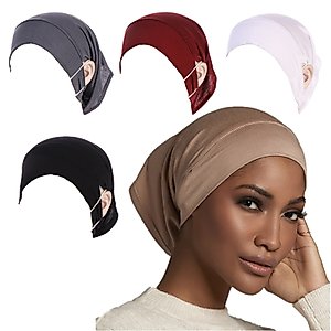 Cntqiang 4 Pieces Muslim Hijab Undercap with Ear Hole Underscarf Inner Cap Jersey Hijabs Tube Bonnet Caps Turban Black