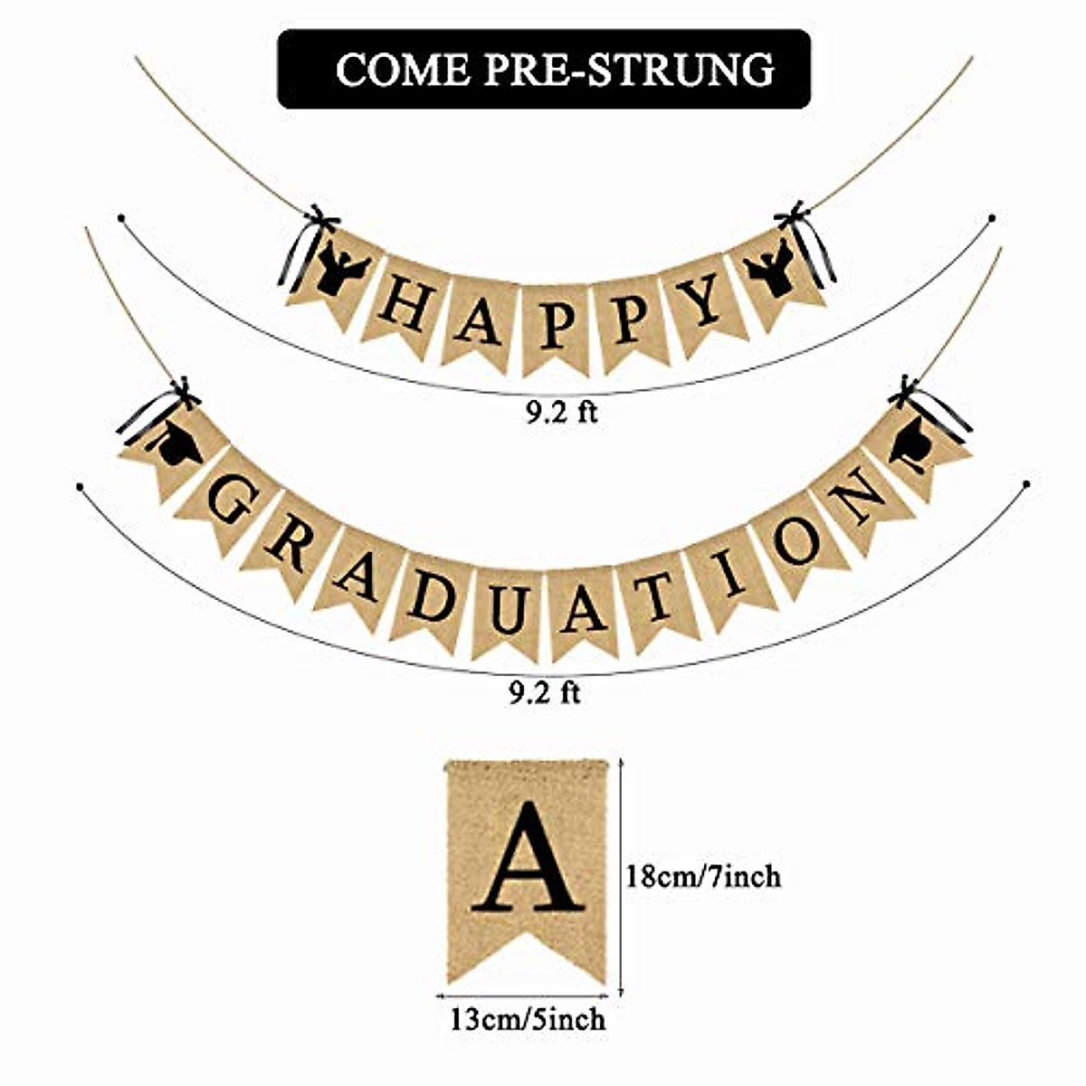 JOZON Happy Graduation Burlap Banner Jute Graduation Bunting Banner Garland 2021 Graduation Decorations Grad Party Decor for College, Senior, High School Party Supplies