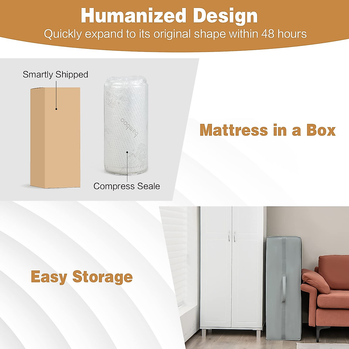 KOMFOTT 4” Tri-Folding Mattress with Storage Bag Full Size, Cool Gel Memory Foam Mattress with Bamboo Cover, Portable Floor Mattress for RV’s, Camping, Sleepovers, Guest Room, CertiPUR-US Certified