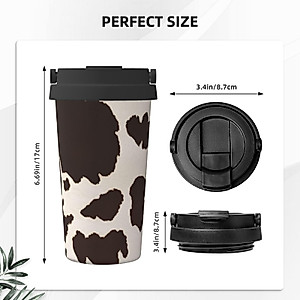 Insulated Coffee Mug Cow Fur Print 17oz Double Wall Vacuum Stainless Steel Tumbler With Leak-Proof Lid And Handle, Cute Travel Thermos Mug For Cold Hot Drinks