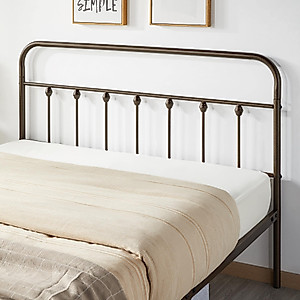 Topeakmart Queen Size Victorian Style Metal Bed Frame with Headboard/Mattress Foundation/No Box Spring Needed/Under Bed Storage/Strong Slat Support Bronze