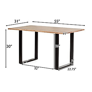 Christopher Knight Home Dining Table, Black + Natural, 31D x 55W x 30H in
