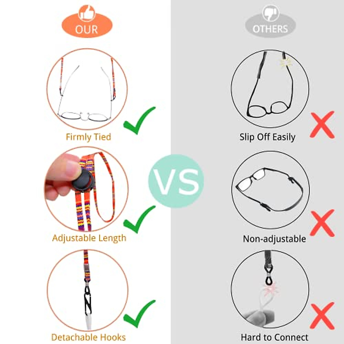 【10 Pieces】Glasses Strap Eyeglasses Holder, Eye Glasses String Strap, Anti-Slip Sunglasses Strap Chain with Hooks, Folk Style Glasses Lanyard Necklace Stylish Eyewear Retainer for Men Women (10pcs)