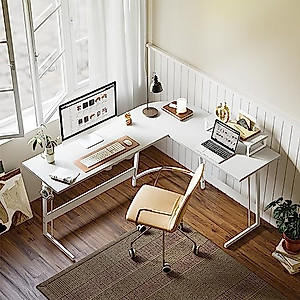 CubiCubi L Shaped Gaming Desk Computer Office Desk, 47 inch Corner Desk with Large Monitor Stand for Home Office Study Writing Workstation, White