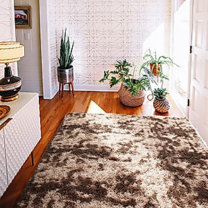 YUFANUHO Ultra Soft Leopard Area Rugs 5x7 Feet Tie-Dye Rugs, Fuzzy Brown Area Rugs for Living Room, Fluffy Tan Rugs 5x7 for Bedroom, Home Decor Fuzzy Rugs (Leopard)