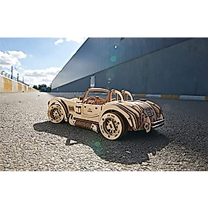 UGEARS Drift Cobra Racing Car Puzzle - Wooden 3D Puzzles for Adults Model Car Kit with Powerful Spring Motor - Retro Racing Car Model Building Kits Adult Puzzles - DIY Miniature Kit - 370 Pcs