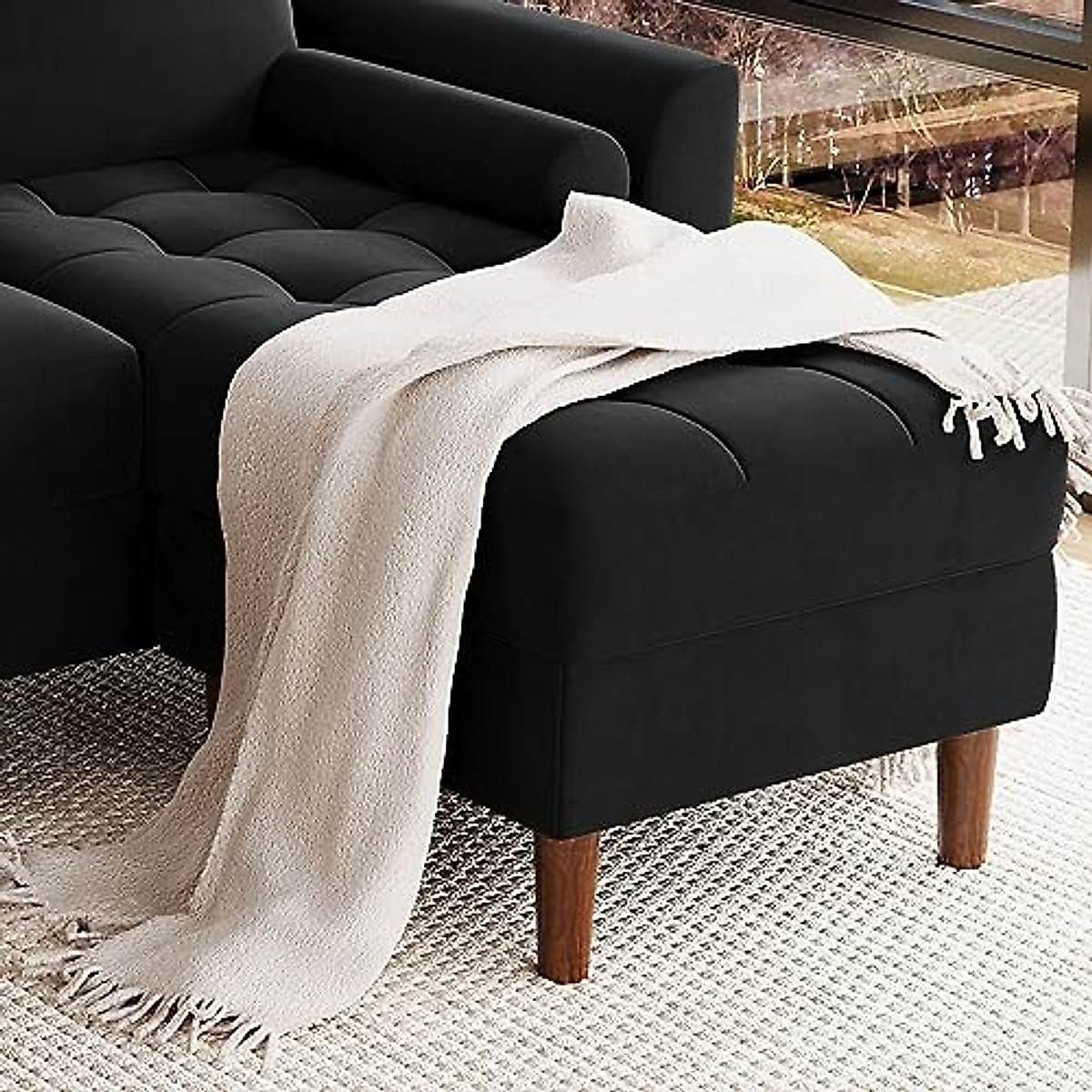 Belffin Black Velvet L Shaped Sectional Couch Small Convertible Couch Sectional Sofa 3-Seater Sofa Sectional with Reversible Chaise Ottoman for Apartment and Small Space
