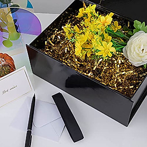 PACKGILO 1PCS Black Gift Box with Ribbon 9.5x7x4 Inches，Sturdy Gift Box with Lid for Gift Packaging, Foldable Magnetic Closure Storage Boxes, Bridesmaid proposal box, Rectangle Collapsible Box