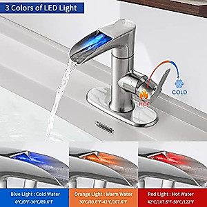 VXV LED Bathroom Sink Faucet, Single Handle Brushed Nickel Bathroom Faucets, Faucet for Bathroom Sink with Pop Up Drain and Deck Plate,1or 3 Hole