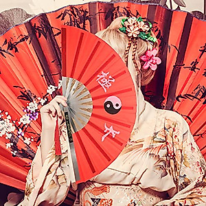 Gadpiparty Handheld Fan Handheld Fan Hand Fan Folding Fan Chinese Kung Fu Fan Cloth Fan Rave Fan Performance Fan Festival Fan Craft Fan Dance Fan for Men Women Red Hand Held Fan Hand Held Fan