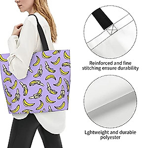 Bananas On Purple Tote Bag For Women,Womens Tote Bags,Waterproof Tote Purse for Teacher,Gym,Work,School with interior Pocket