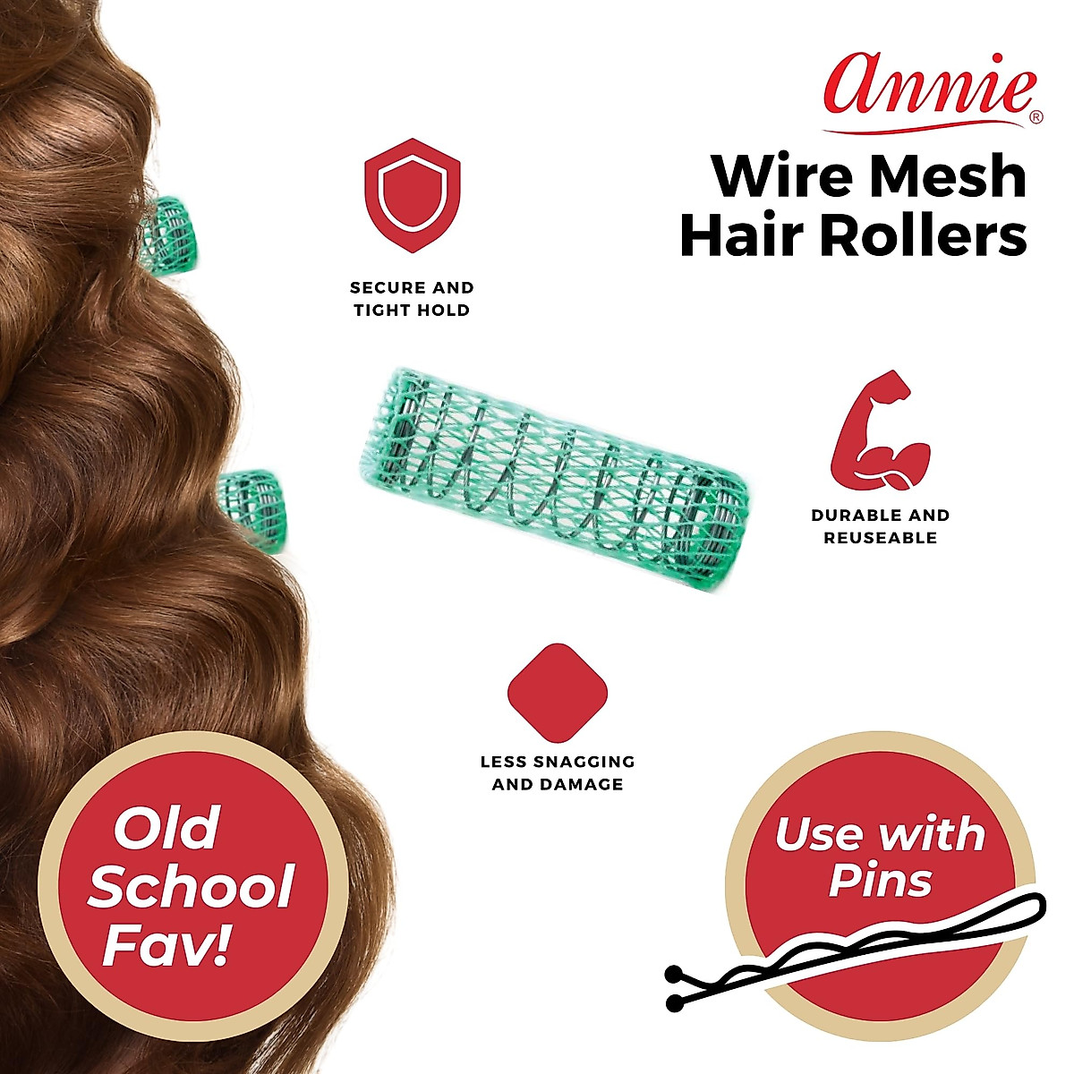 Annie 7/8" Wire Mesh Hair Rollers - 12 Pcs.