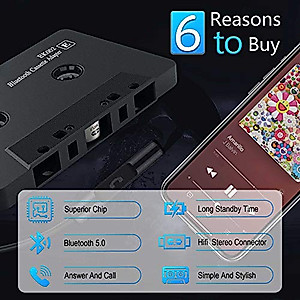 Elook Car Cassette Audio Receiver, Bluetooth Cassette Tape Adapter with Calling Function, Black