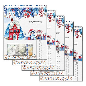ZipGifts Holiday Card | Zip-Open Money Holder w/Clear Plastic Window for Cash, Check, & Gift Card (Warm & Cozy | 5-Pack)