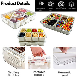 Serving Tray with Lid and Handle - Divided Portable Snackle Box Container, Fridge organizer, Clear Snack Box Organizer for Fruits, Candy, Charcuterie, Snacks - Ideal for beach and picnic essentials