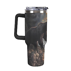 Bear Hunting Insulated Tumblers with Handle Stainless Steel Coffee Mug Funny Travel Cup with Lid Straw 40oz