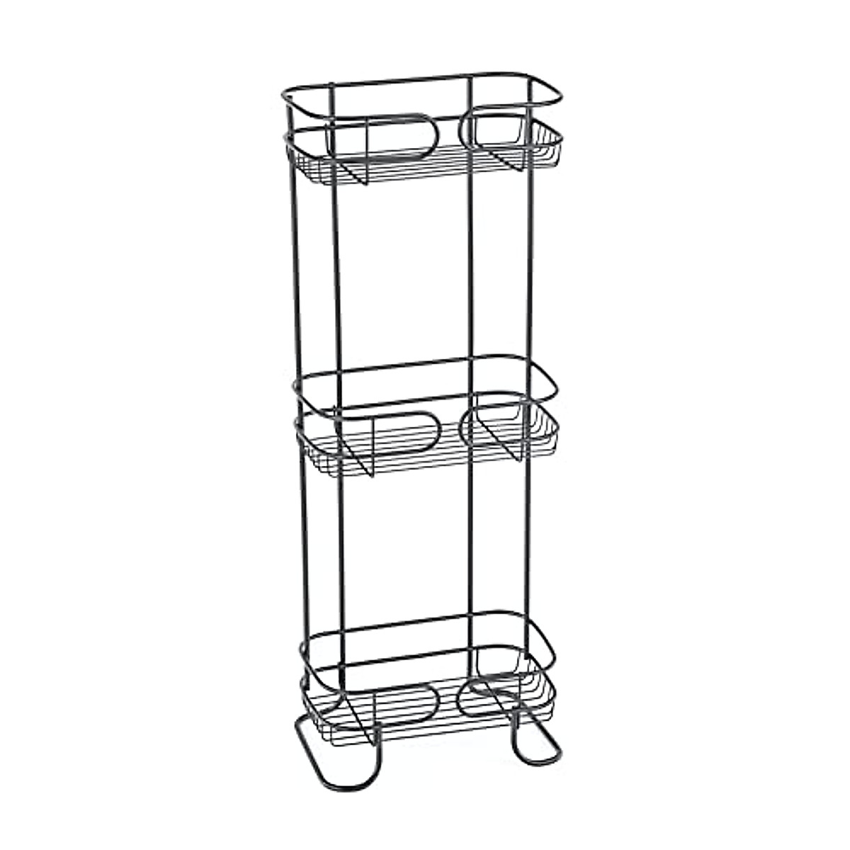 iDesign Steel Bathroom Caddy Organizer with Three Wire Basket Shelves, The Neo Collection - 6.3" x 9.8" x 26.1", Matte Black