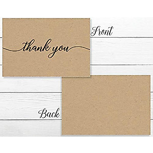 Kraft Thank You Note Cards - (Set of 50) 4" x 6" - Blank on Back - Thick Cardstock, Personal, Business, Large