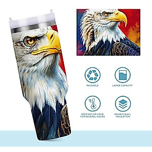 Oil Painting Bald Red Yellow 30-40oz Carryon Tumbler with Lid and Straw Reusable Spill Proof Double Wall Insulated Stainless Steel Water Bottle Travel Mug Cupholder Friendly Vacuum Sealed Tumbler with
