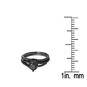 Dazzlingrock Collection 1.35 Carat (Cttw) Black Plated Silver Black Diamond Women Engagement Ring Set, Size 9.5