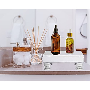 TULIADU Rustic Wood Riser for Kitchen & Bathroom Counter Decor,Farmhouse Wood Pedestal Stand for Decor,Wooden Display Tray for Fragrances, Plant pot decor (White)