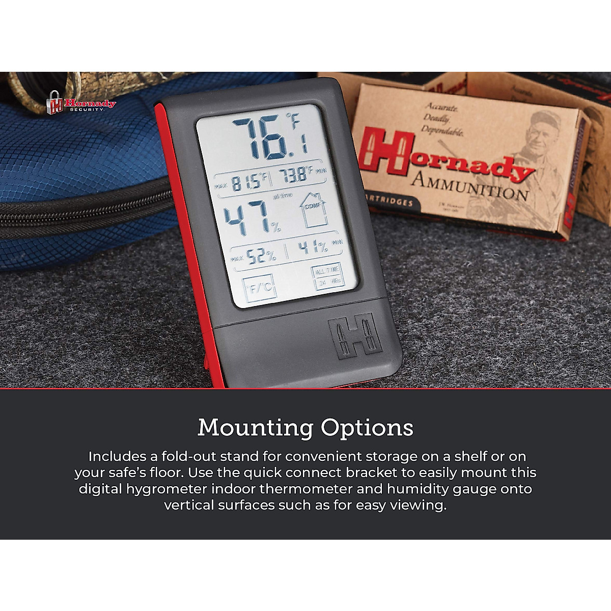 Hornady Digital Hygrometer, 95909 - Indoor Temperature and Humidity Monitor with Touchscreen LCD Display - Ideal Room Thermometer Hygrometer for Gun Safes & Cabinets, Closets, Workbench & More