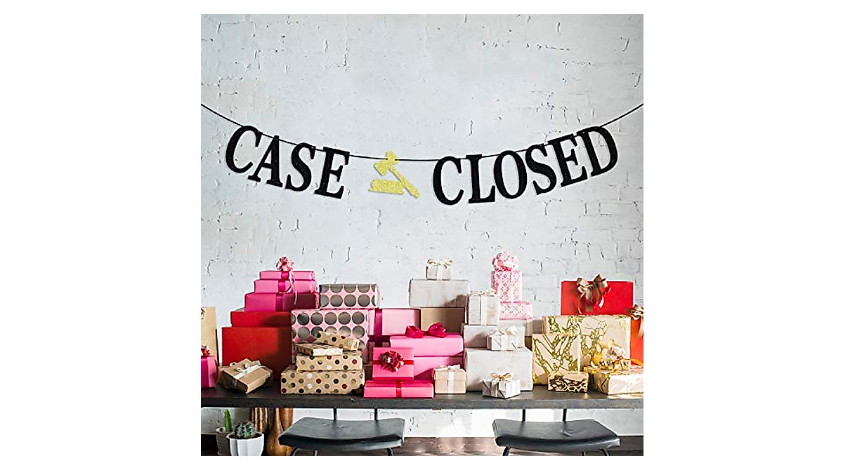 Case Closed Black Glitter Lawyer Grad Banner - Party Decor