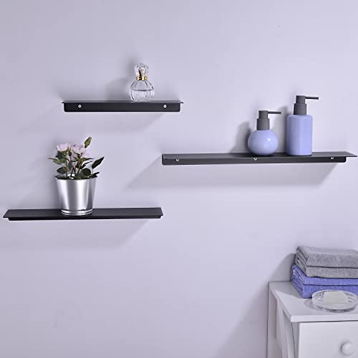 TRUSTMI Wall Mounted Bathroom Floating Shelf, SUS 304 Stainless Steel Storage Organizer, Kitchen Bedroom Flat Metal Shelf, 12 inch by 4 inch, Matte Black