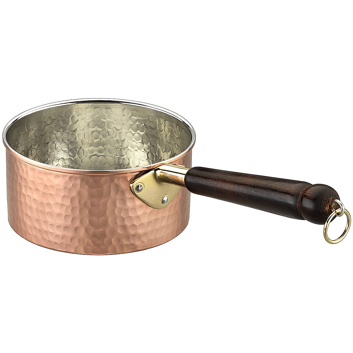 DEMMEX Copper Saucepan & Butter Warmer, 1mm Thick Solid Uncoated Hammered Copper, Wooden Handle, Tin Lined, 100% Handmade (1.2 Quarts-6"x2.8")