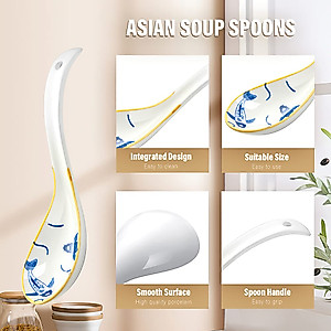 IQCWOOD Asian Soup Spoons, 6.2inch Ceramic Chinese Soup Spoons, Japanese Soup Spoon for Ramen Pho Wonton Dumpling Miso,4pcs