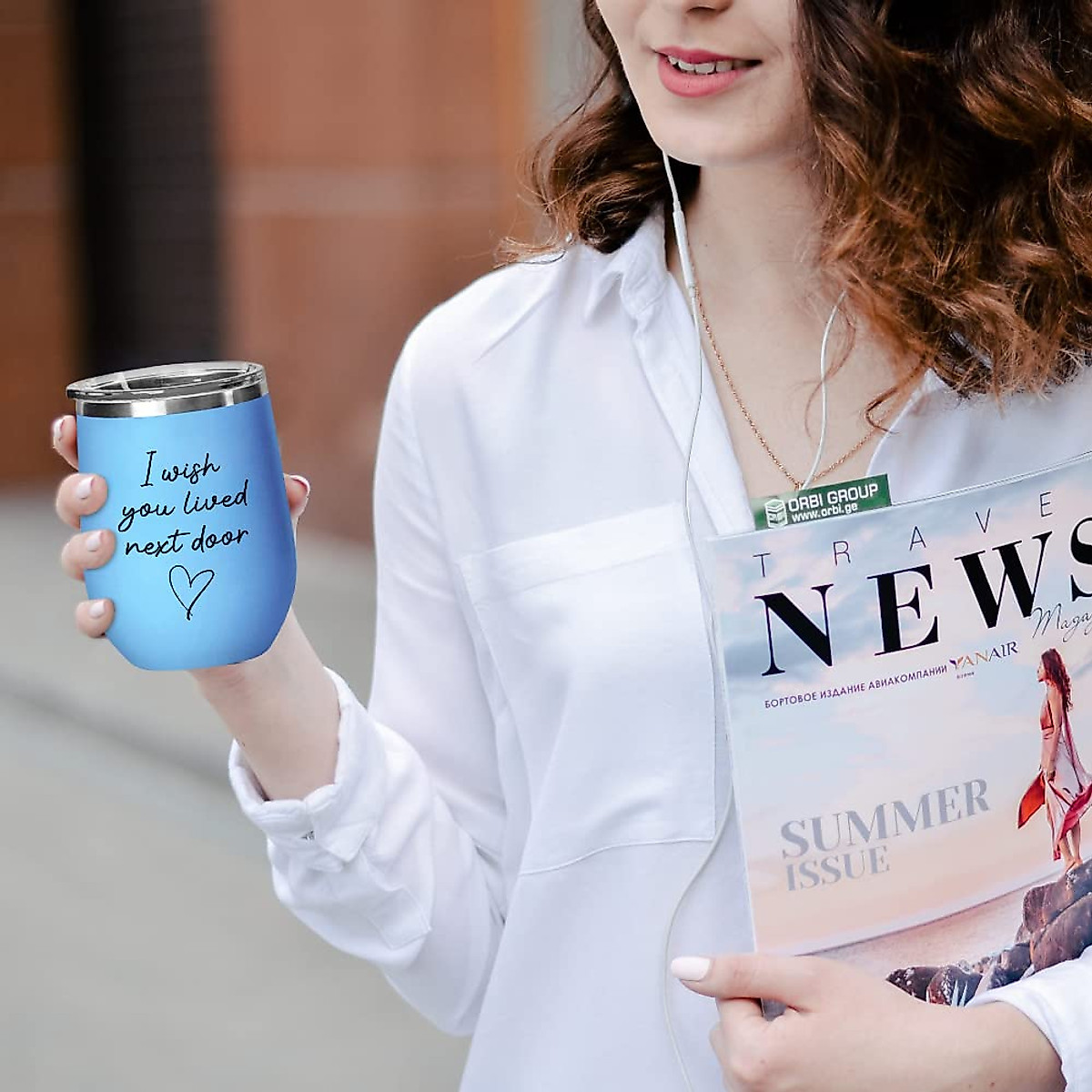 Bubble Hugs WItty Blue Wine Tumbler 12 Oz - I Wish You Lived Next Door Funny Mug for Bestfriend