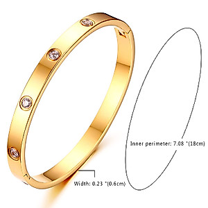 Rofusn Gold Bangle Bracelet Cuff with CZ Stone, Stainless Steel Womens Trendy Bracelets Jewelry Gift for Valentines Day