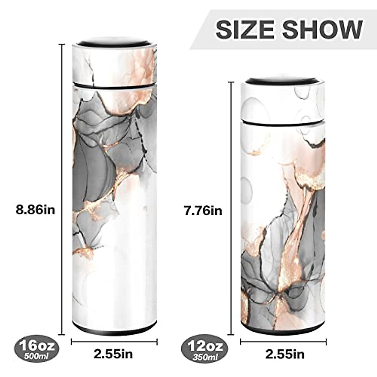 CaTaKu Pink Gold Marble Water Bottle Insulated 16 oz Stainless Steel Flask Thermos Bottle for Coffee Water Drink Reusable Wide Mouth Vacuum Travel Mug