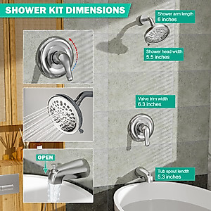 Esnbia Shower Tub Kit, Tub and Shower Faucet Set（Valve Included) with Rain Shower Head and Tub Spout, Single-Handle Tub and Shower Trim Kit,Chrome